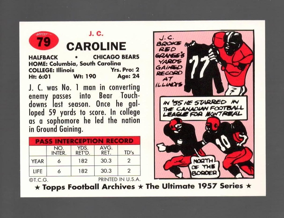 1994 Topps Archives 1957 J.C. Caroline Chicago Bears #79 Near Mint or ...