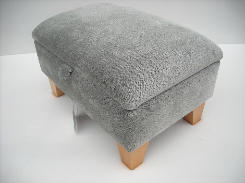 NEXT GREY CHENILLE FABRIC FOOTSTOOL WITH STORAGE solid beech legs | eBay UK