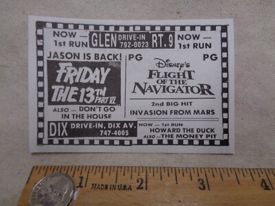Vintage AD Summer 1986 DIX / GLEN drive in theatre Slasher movies don't ...