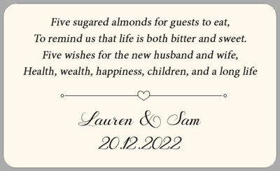 x21 Ivory Sugared Almonds Poem Stickers Personalised Wedding Favour ...