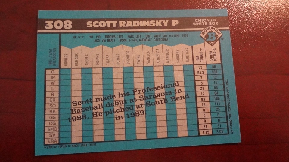 1990 BOWMAN #308 SCOTT RADINSKY BASEBALL CARD | eBay