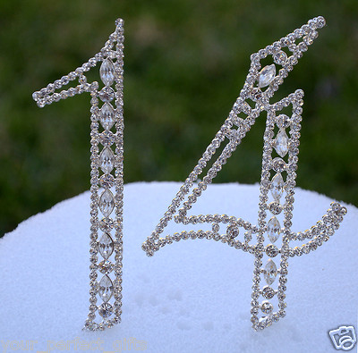 5" Crystal Rhinestone Number Fourteen 14 Silver Cake Topper Top ...