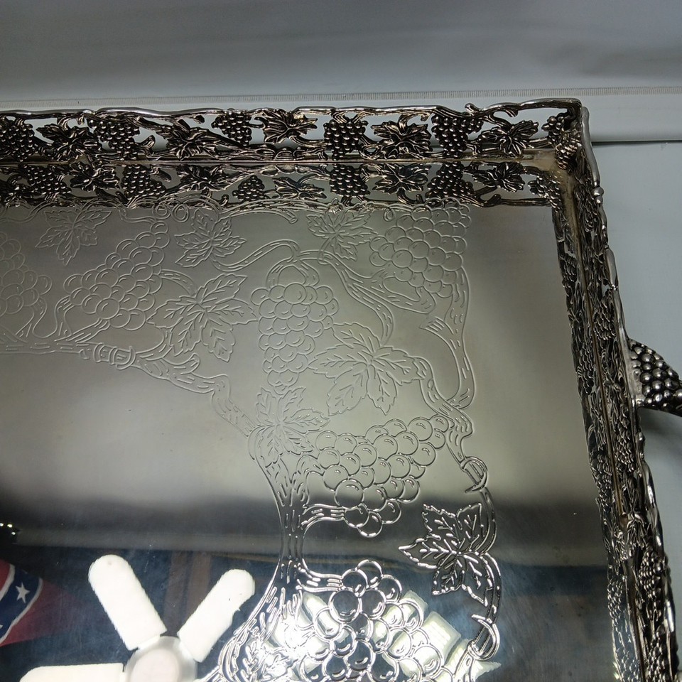 Vtg Silverplate Large Rectangular Gallery Butler’s Tray Godinger ...