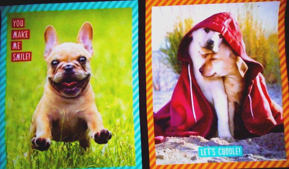 Dog Fabric Panel-I Ruv You-Golden Labs Pug French Bulldog Pups Premium ...