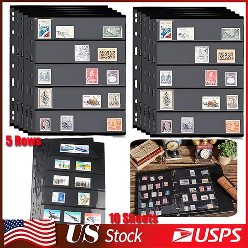 10 Sheets 5 Rows Stamp Collection Album Pages with Standard 9 Holes ...