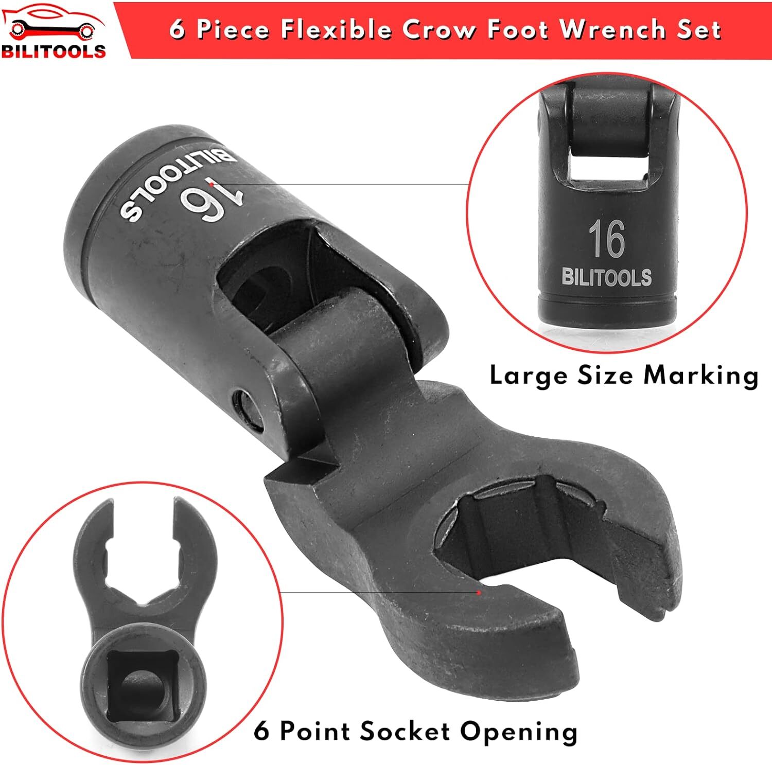 BILITOOLS Flex Head Crows Foot Line Wrench Set, 3/8" & 1/2" Drive Flex ...