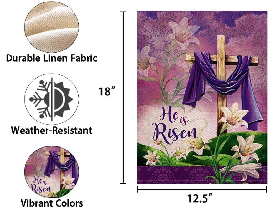 Easter Cross Garden Flag_Religious "He is Risen" Robe Lilies_2 sided ...