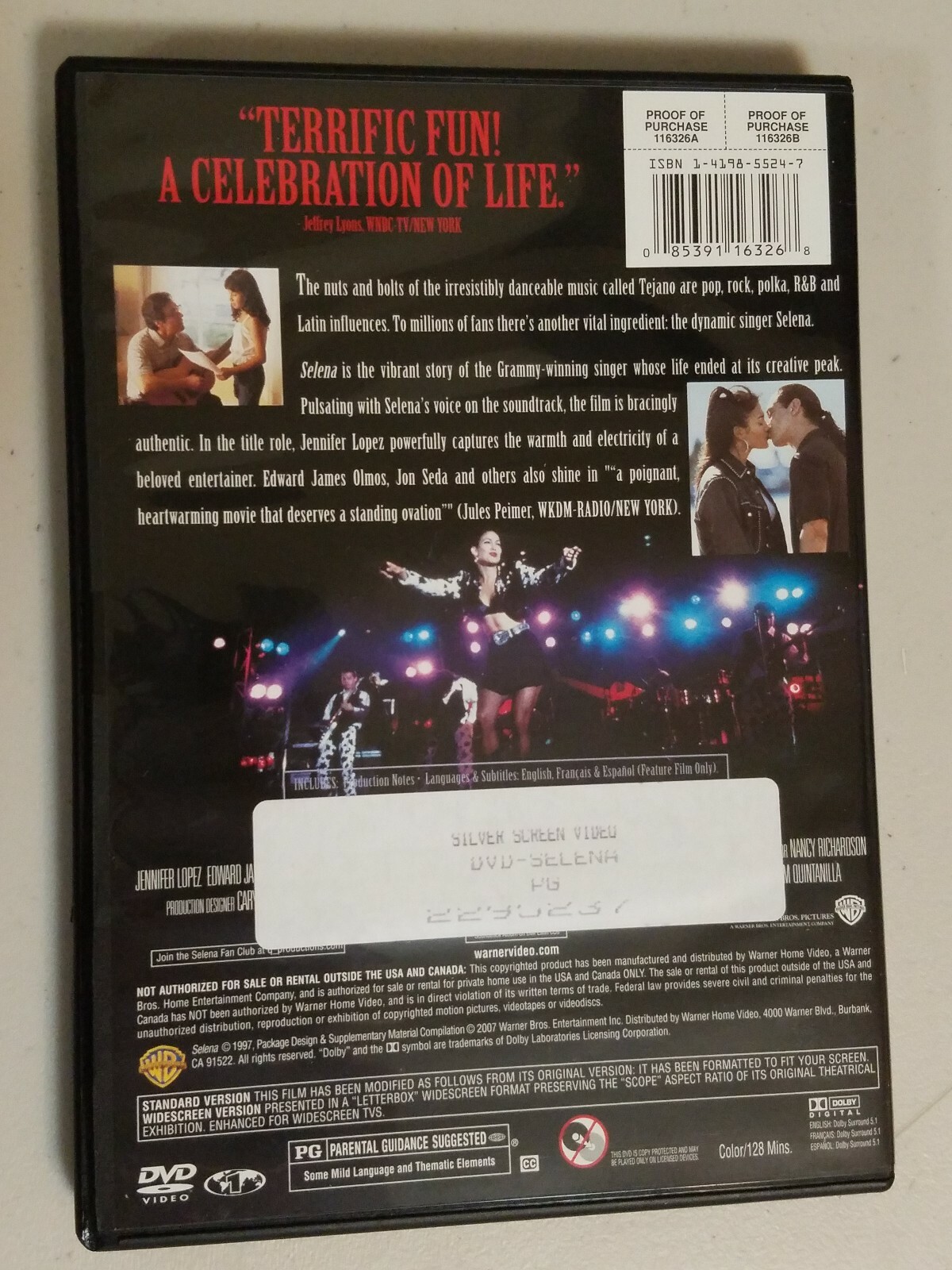 Selena (DVD, 1997) Jennifer Lopez, Edward James Olmos, Jon Seda ...
