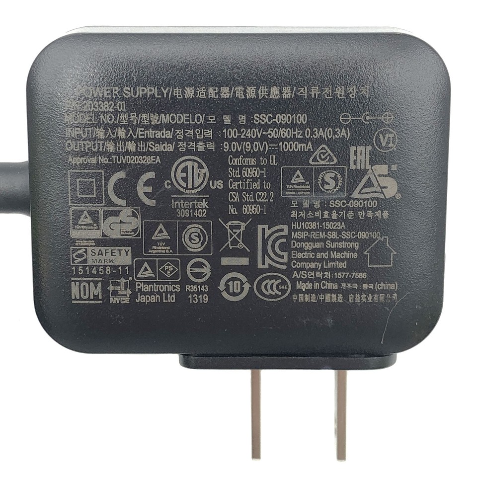 Genuine Plantronics SSC-090100 AC Adapter 9V 1A Power Supply 203382-01 ...