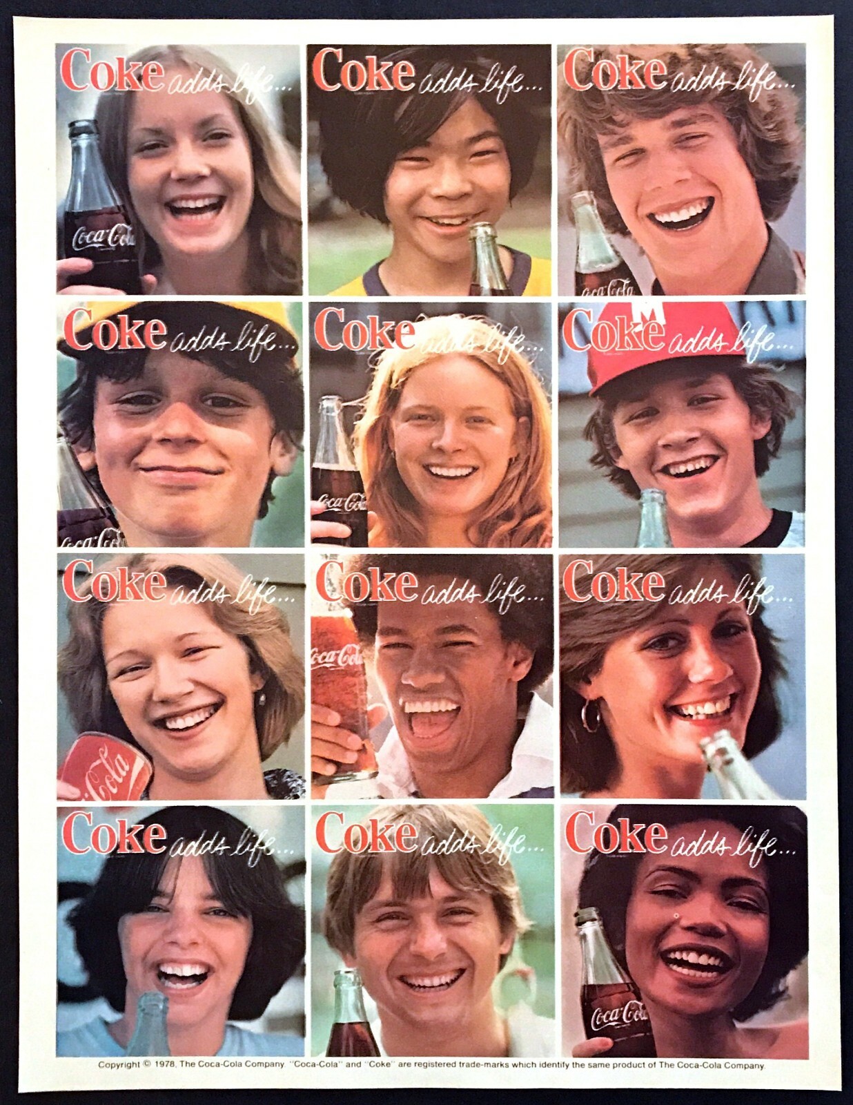 1978 Twelve Teenagers Smiling photos "Coke Adds Life" Coca-Cola vintage ...