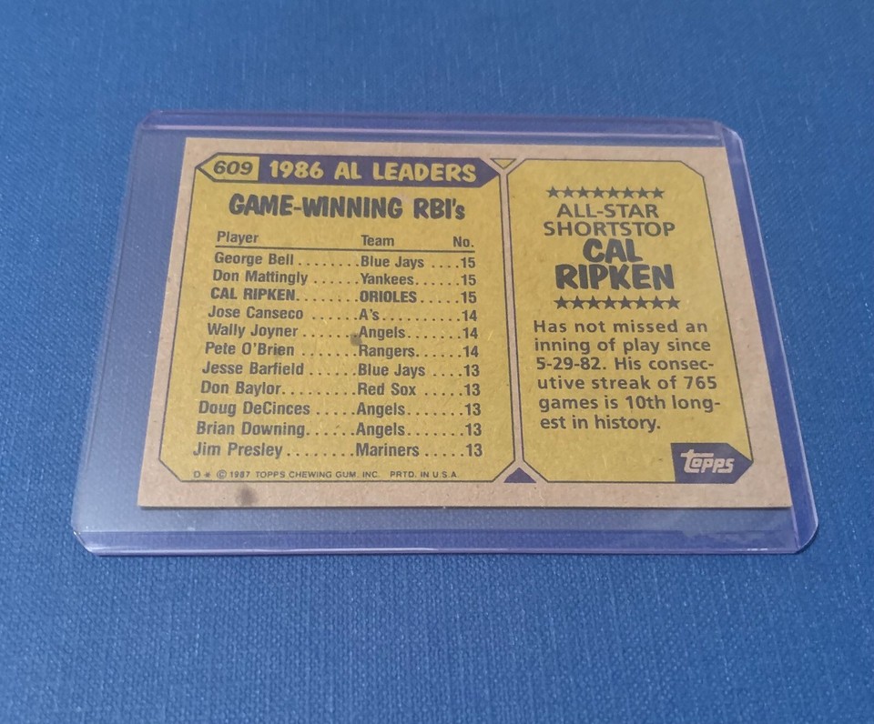 cal ripken 1987 all star topps baseball card "error" | eBay