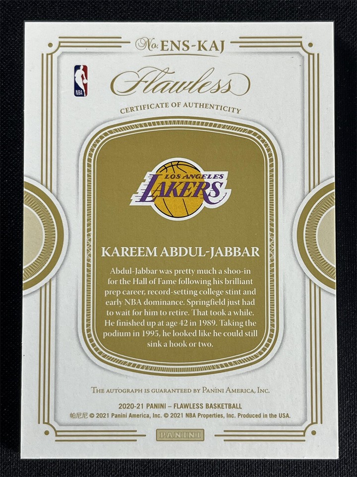 2020-21 Panini Flawless Kareem Abdul-Jabbar Gold Enshrined Signature ...