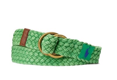 Polo Ralph Lauren Men's Leather-Trim Braided Belt D Ring Belt Green S ...