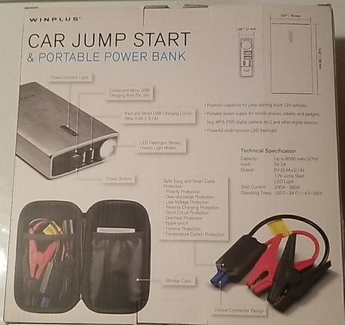 Winplus AC56388 Portable Handheld USB Power Bank Car Jump Start 2700mah ...