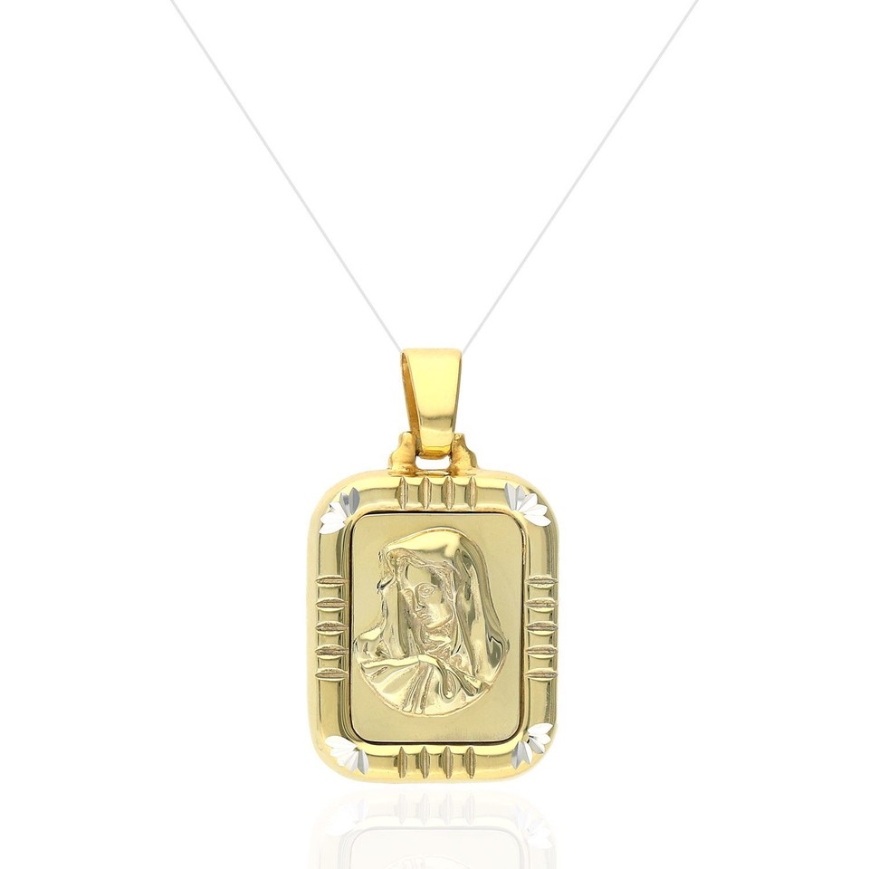Yellow Gold Over 925 Silver Diamond-Cut Holy Mary Rectangle Prayer ...