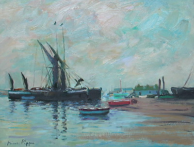 11"X14" Original Seascape Listed Artist UK Barges Boatyard Boudin ...