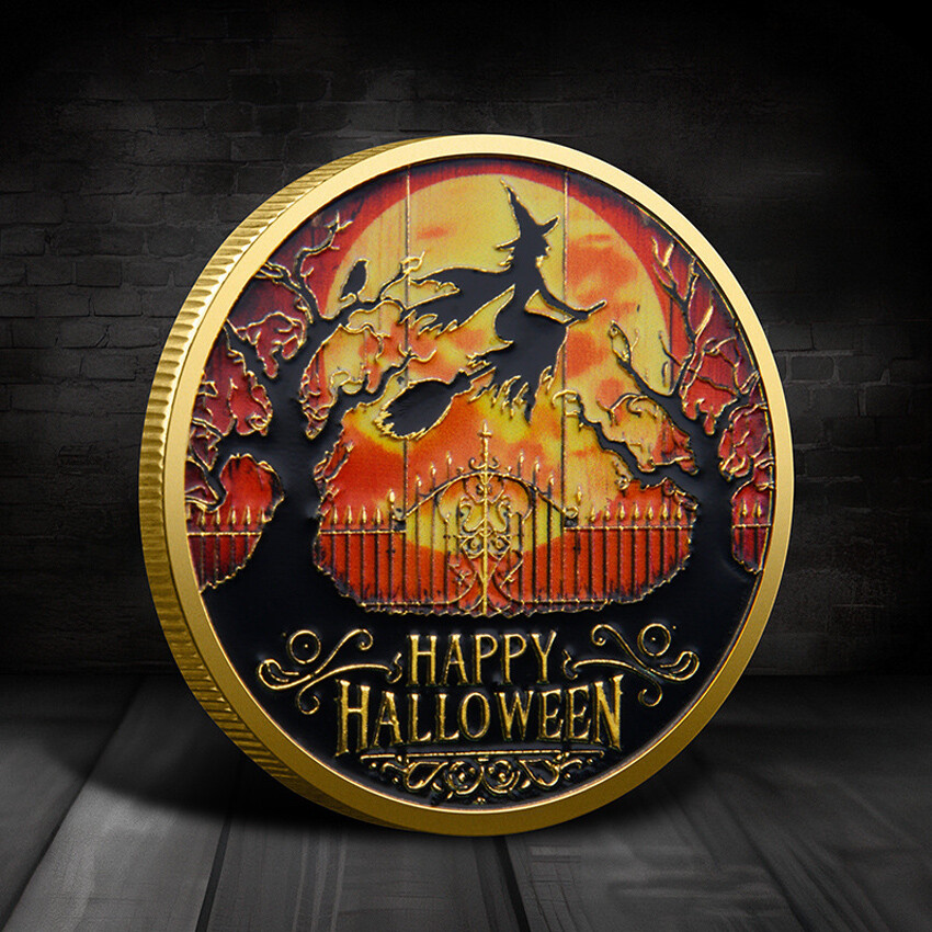 100PCS Gift Happy Halloween Commemorative Coin Gold Plated Pumpkin ...