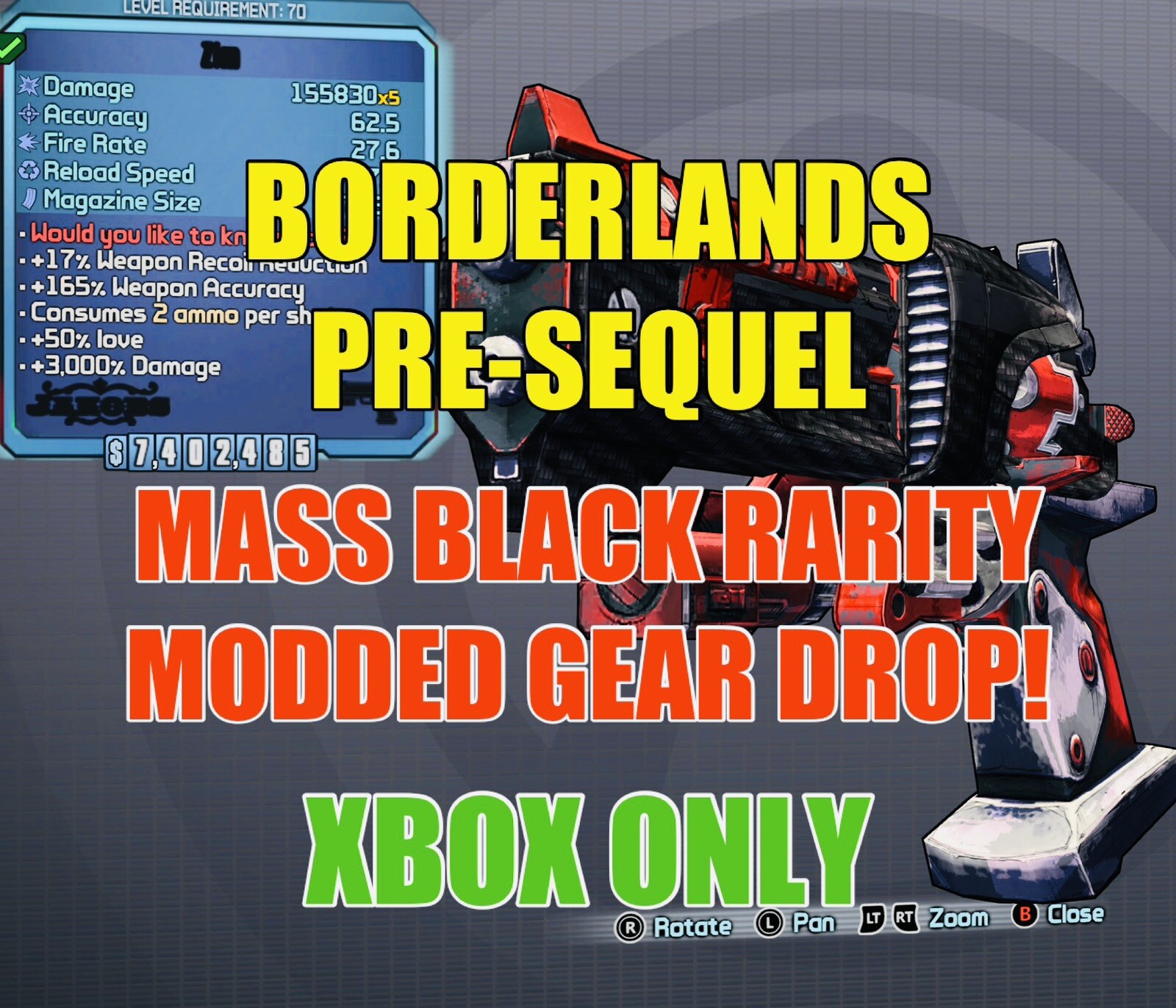 Borderlands Pre Sequel Max Level 70 Modded Weapons Items Save XBOX borderlands-pre-sequel-max-level-70-modded-weapons-items-save-xbox