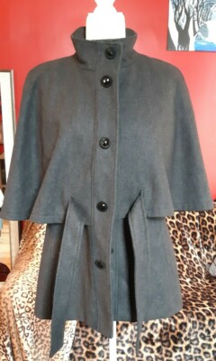 New Betsy Johnson Ulster Cape Coat Gray Leopard Print Lined Goth ...