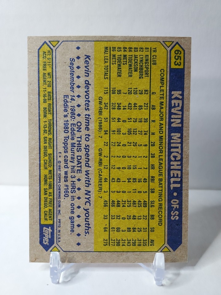 1987 Topps Baseball #653 Kevin Mitchell New York Mets | eBay