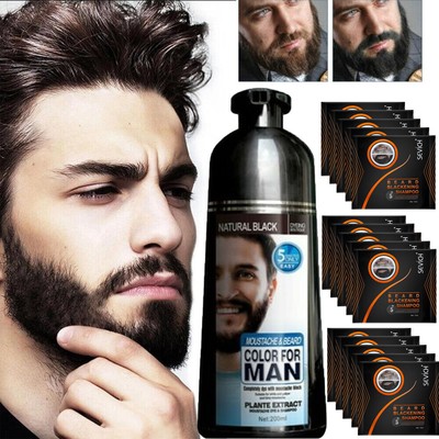 Beard Hair Color Dye Shampoo Natural Men Mustache Dying Black Darkening ...