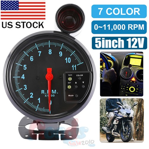 5" Universal Car Tachometer Gauge 7 Colors Backlit 0-11000 RPM w/LED ...