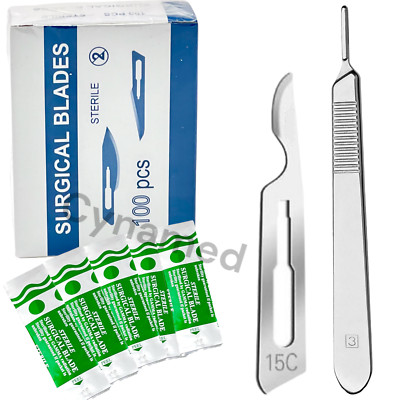 100 Scalpel Blades #15C + Scalpel Handle #3 Surgical Dental ENT ...