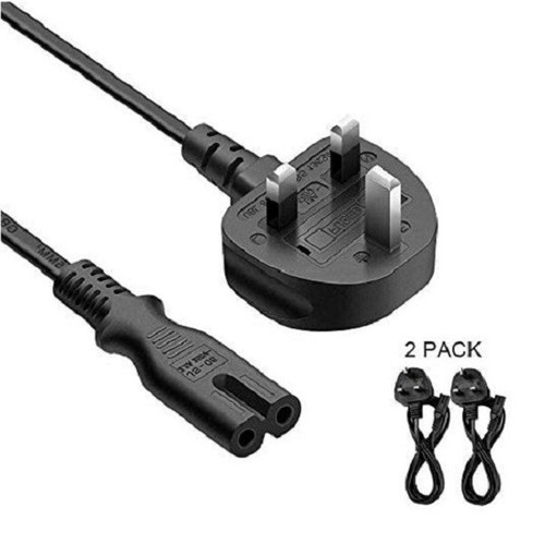 TWO X Mains 3 Pin Plug to Figure 8 Power Cord Lead Cable Wires Laptop ...
