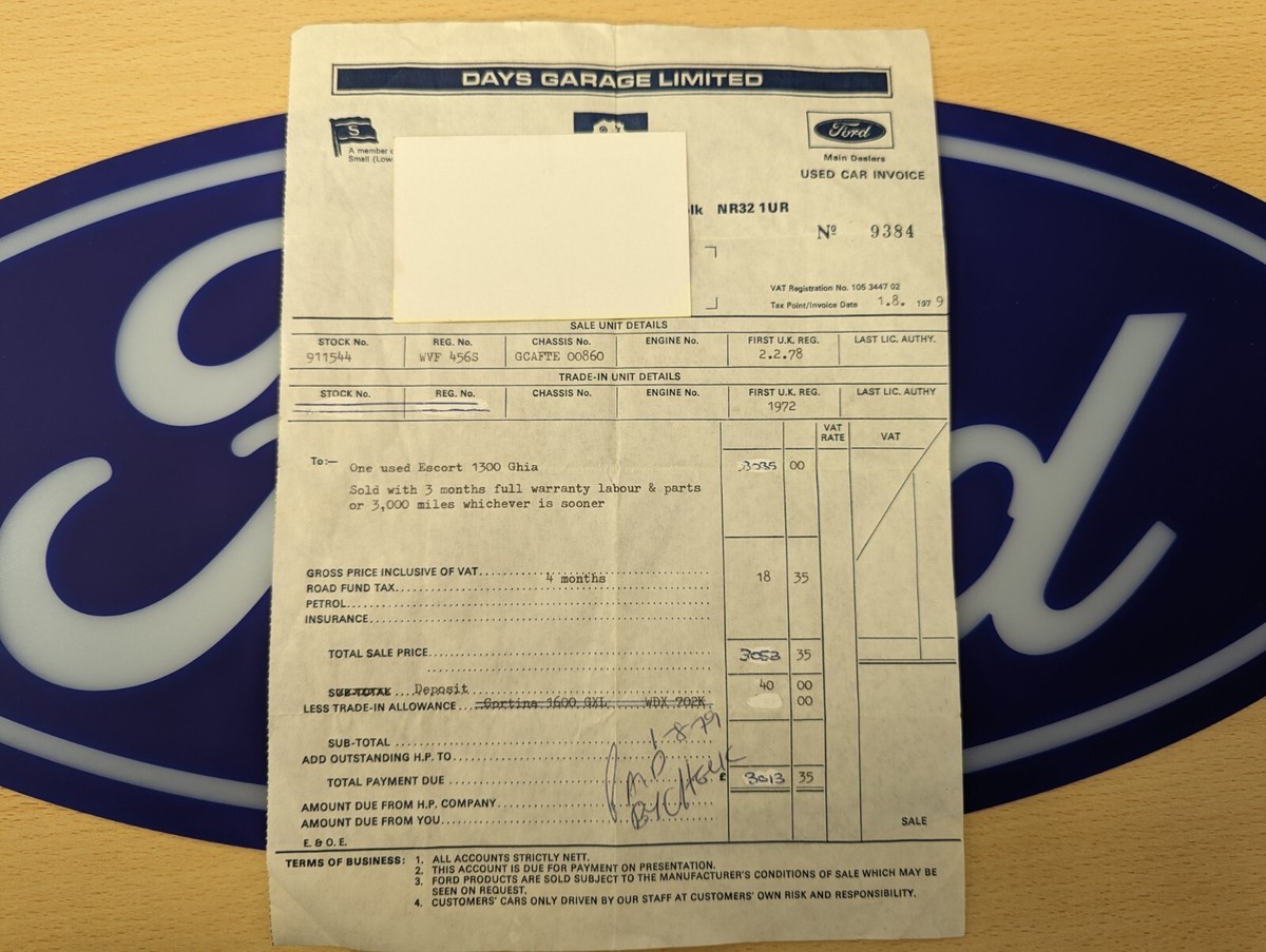 1975 Ford Courier Invoice