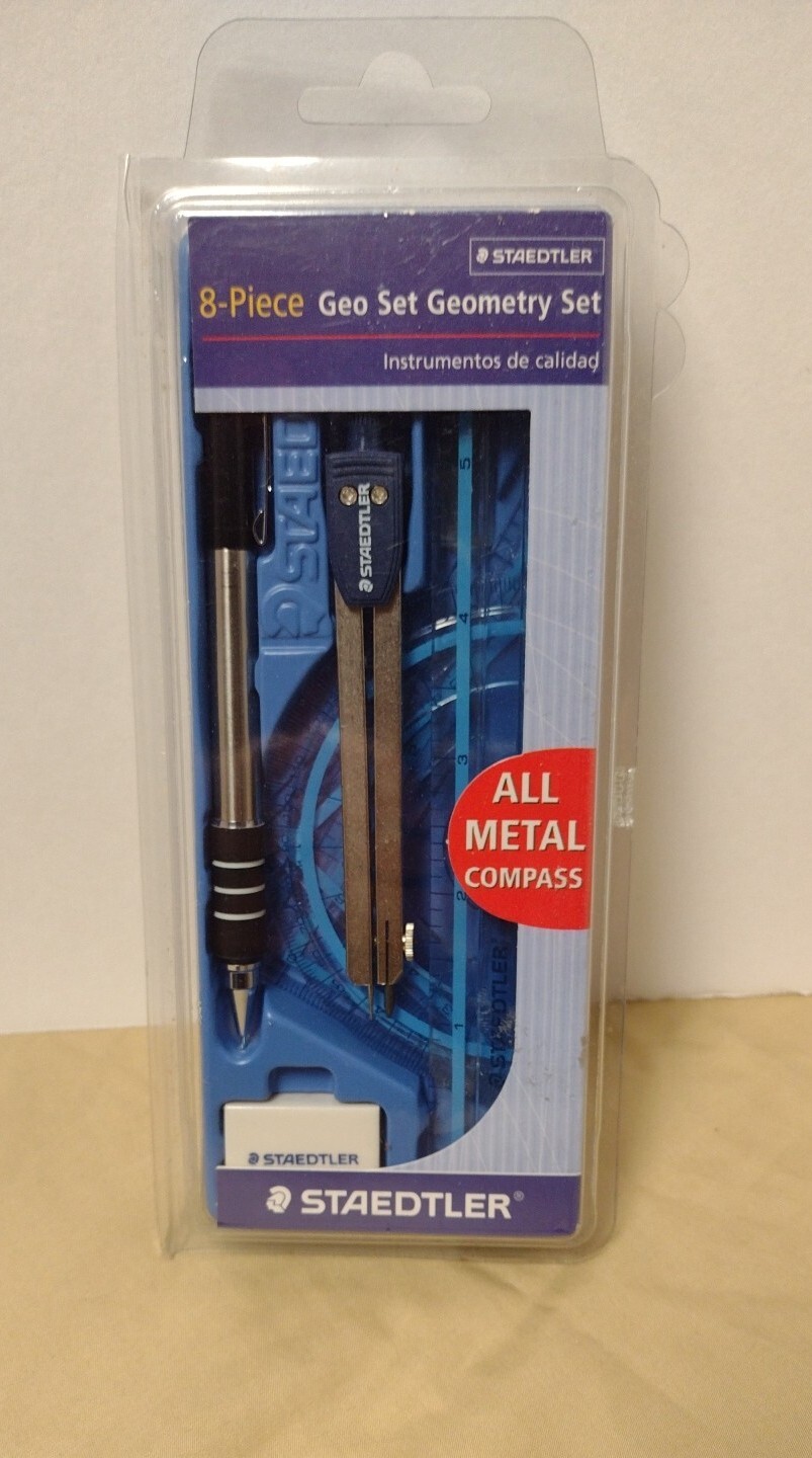 Staedtler 8 pc Geo Set Geometry Set NIP Compass, Ruler, Protractor ...