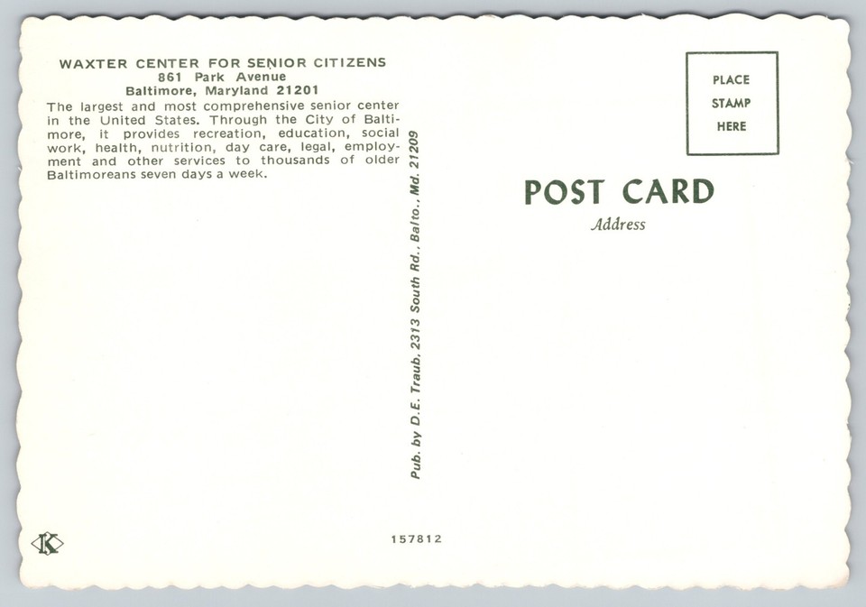 Postcard Baltimore Maryland Waxter Center For Senior Citizens On Park ...