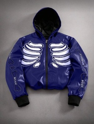 PAVTROS Men's Blue Skeleton Hooded Bomber Jacket Embroidered Zip | eBay
