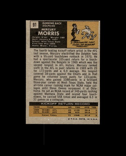 1971 Topps 91 Mercury Morris RC EX-MT #D1,442753 | eBay