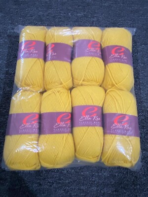 Ella Rae Classic Wool yarn, color 338 Sunflower, 8 skeins same dye lot ...