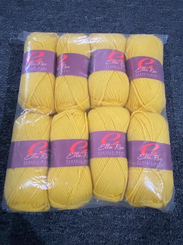 Ella Rae Classic Wool yarn, color 338 Sunflower, 8 skeins same dye lot ...