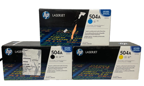 HP LaserJet 504A Toner Sealed (CE250A, CE251A, CE252A) | eBay