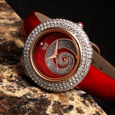 Women's Burgi BUR209RD Swarovski Crystal Diamond Sparkle Red Leather ...