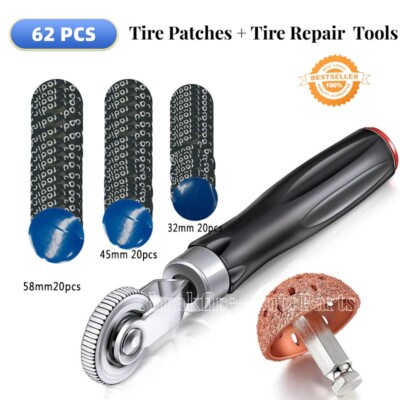 62Pcs Tire Patch Repair Tool Kit + Tube Patch Auto Repair Roller ...