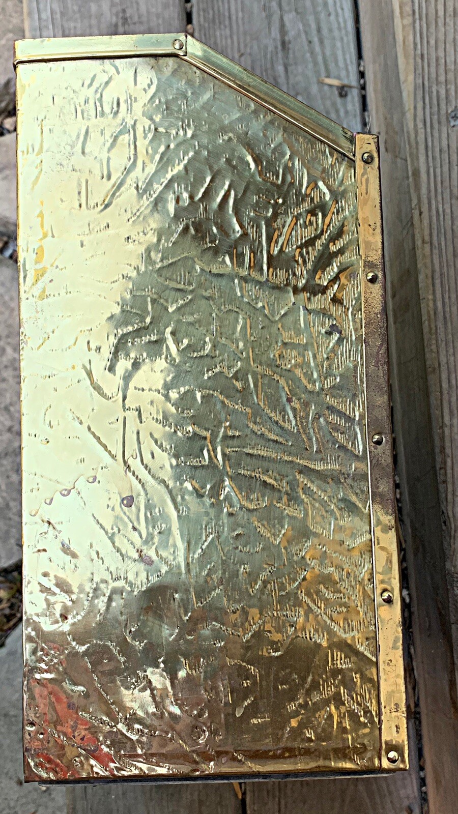 Embossed Hammered Brass and Wood Magazine Holder Double Slotted - LP ...