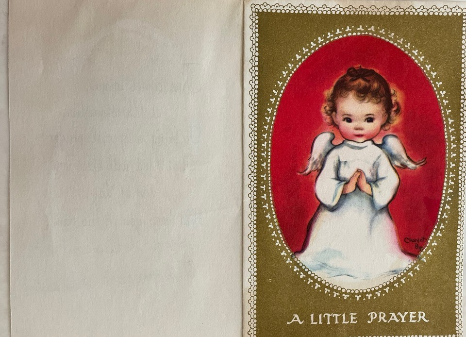 50s Charlot Byj Little Prayer Angel Red On Gold VTG Christmas Card USED ...