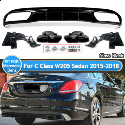 Rear Diffuser Lip With Exhaust Tips For Mercedes-Benz W205 C180 C300 ...