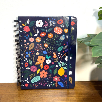 Blue Floral Journal Notebook Spiral Lined 256 Pages 6X8 Elastic Band ...