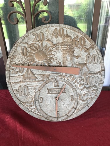 SPRINGFIELD OUTDOOR THERMOMETER / CLOCK, DIE CAST METAL | eBay