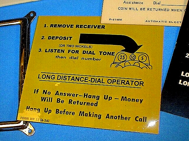 VINTAGE ORIGINAL PAY PHONE TELEPHONE DIRECTIONS INFO INSERT CARDS ...