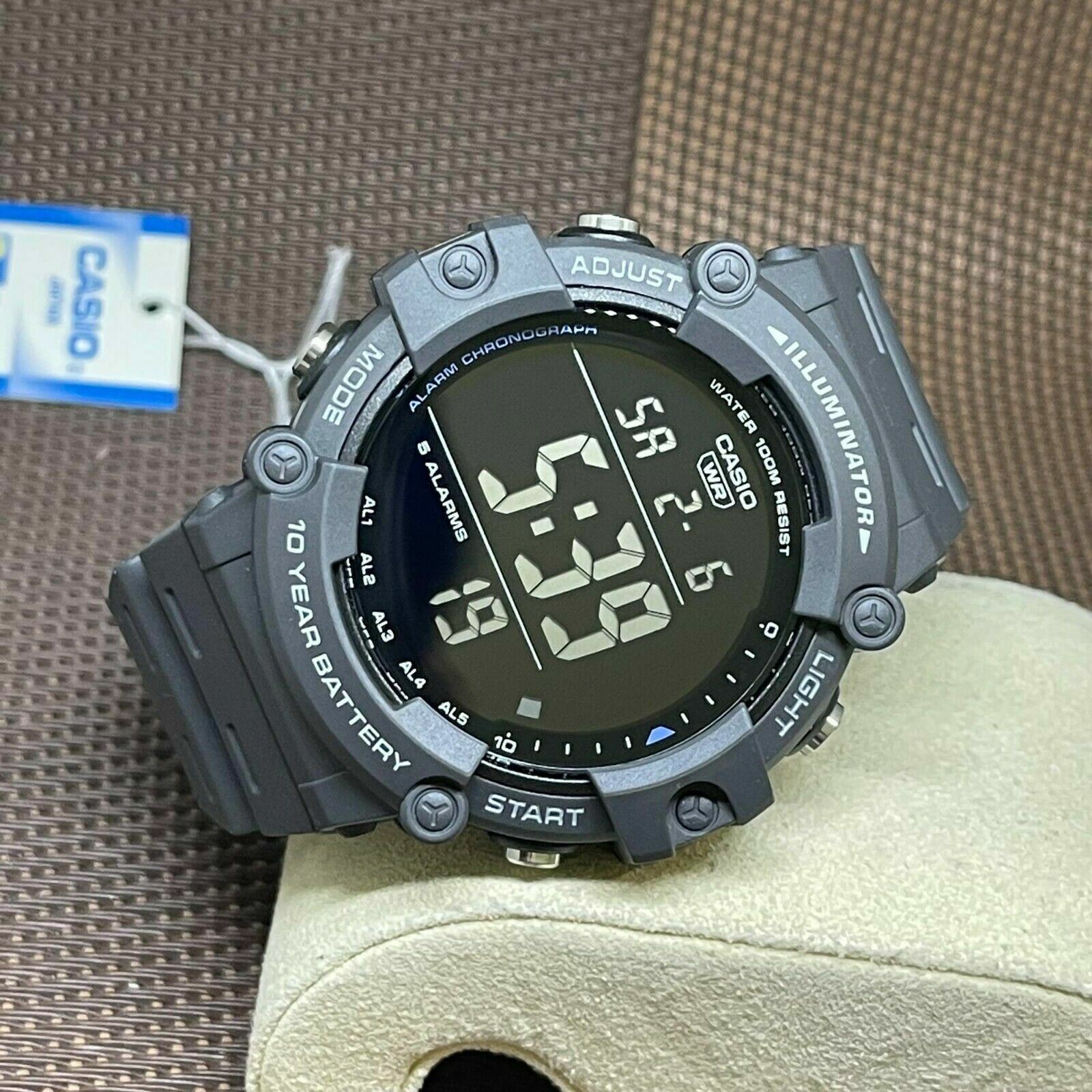 Casio AE-1500WH-8B Digital Wide Face Dual Time Stoppuhr Alarm Herren ...