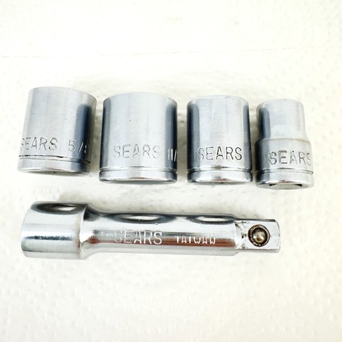 Vintage SEARS 4 Sockets + 3" Extension 3/8 Drive 12 Point 11/16" 5/8" 9 ...