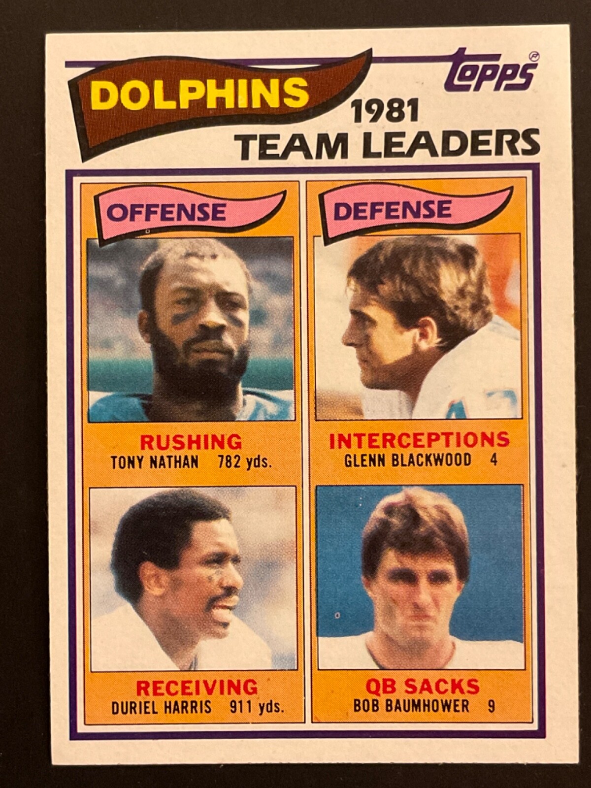 Miami Dolphins Team Leaders 1982 Topps Football Card #125 w/ Tony ...