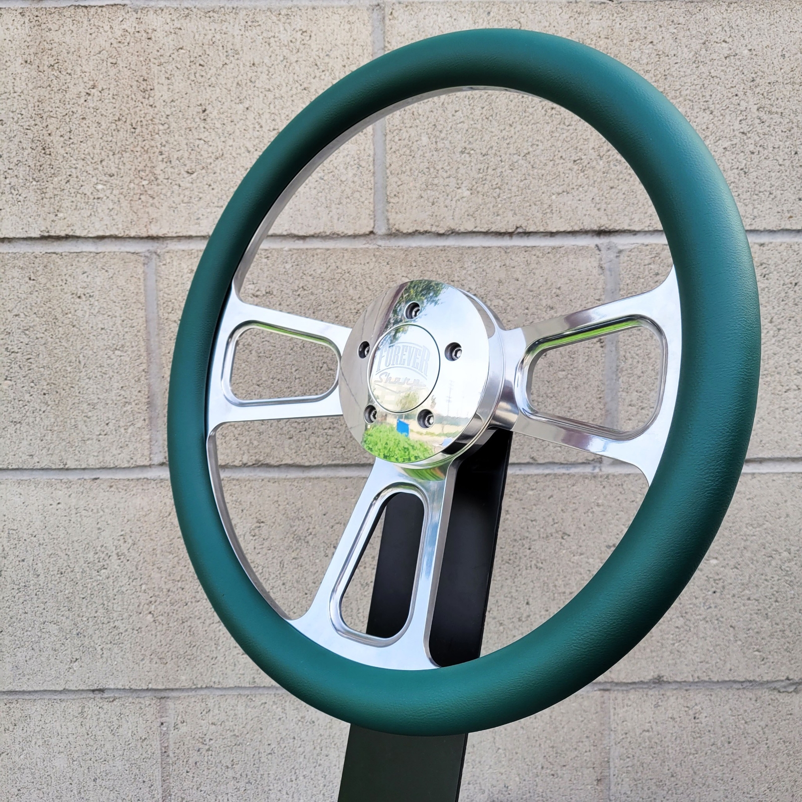 16 Inch Chrome Semi Truck Steering Wheel with Teal Vinyl Grip - 5 Hole ...