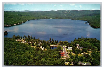 New London NH Pleasant Lake & Elkins Village Aerial Chrome Postcard ...