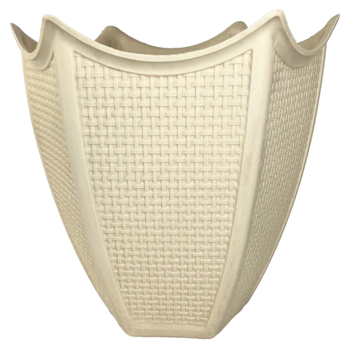 Fesco MCM Cream Faux Wicker Woven Waste Basket Trash Can 8054 Home ...